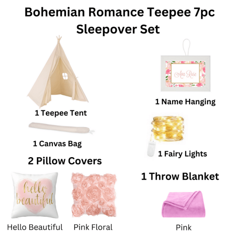 Bohemian Romance Teepee 7 pc Sleepover Set - Sleepover Party Shop